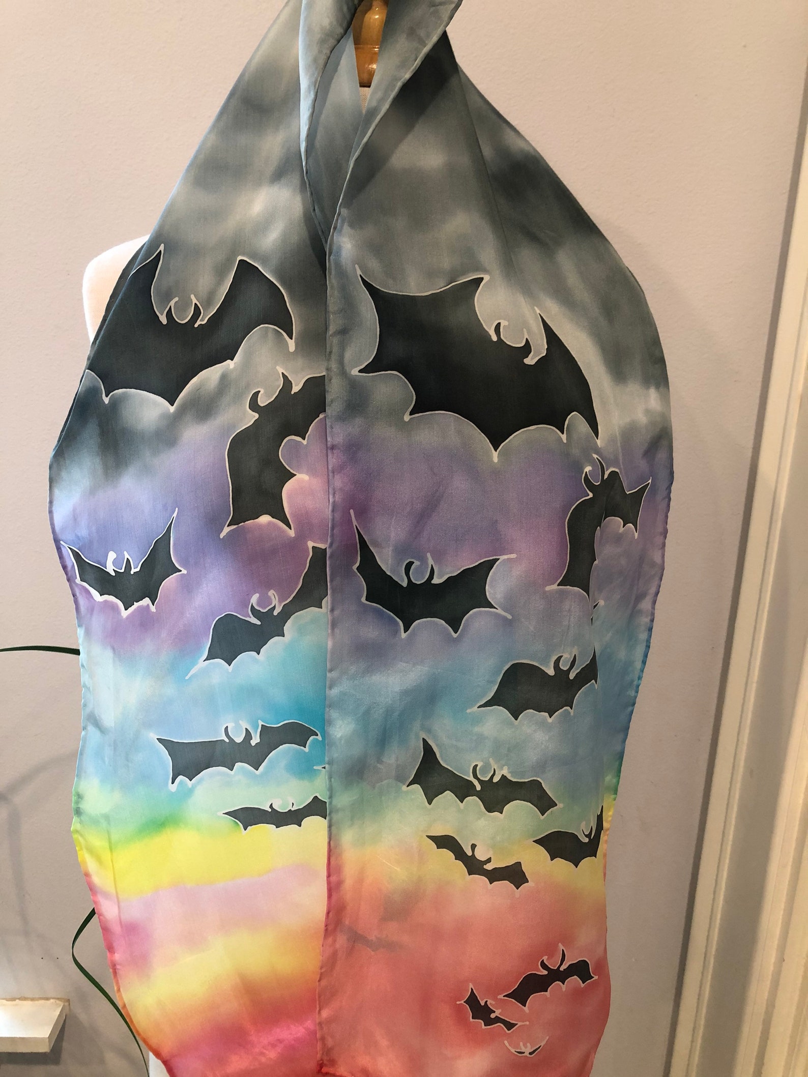 Made to order. Batik bat silk scarf. Colors customized. | Etsy