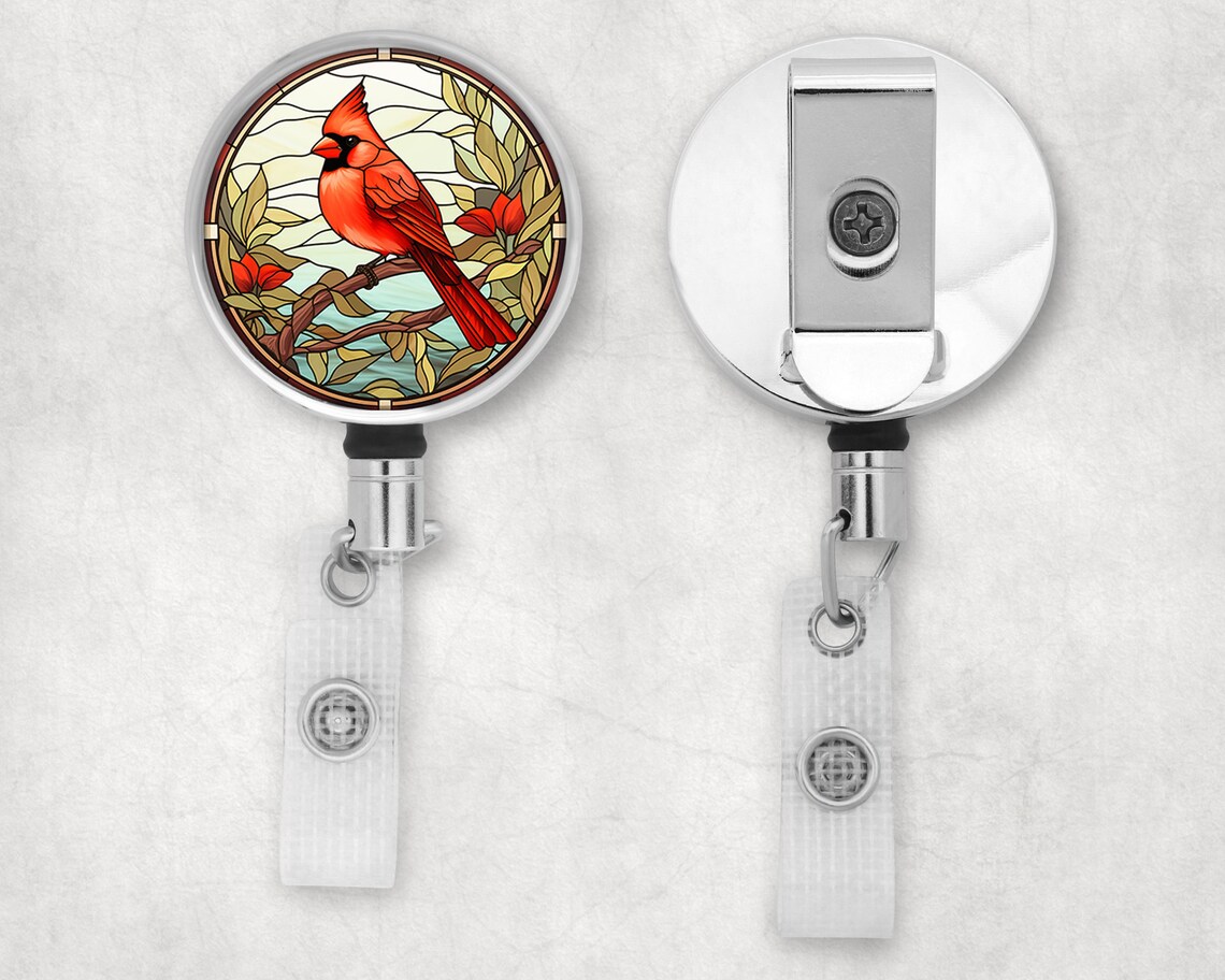 Stained Glass Cardinal Art Badge Reel - Etsy