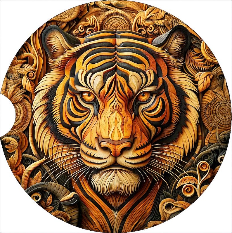 Carved Look 3D Tiger Art Car Coasters - Matching Pair - Set of 2 - Etsy