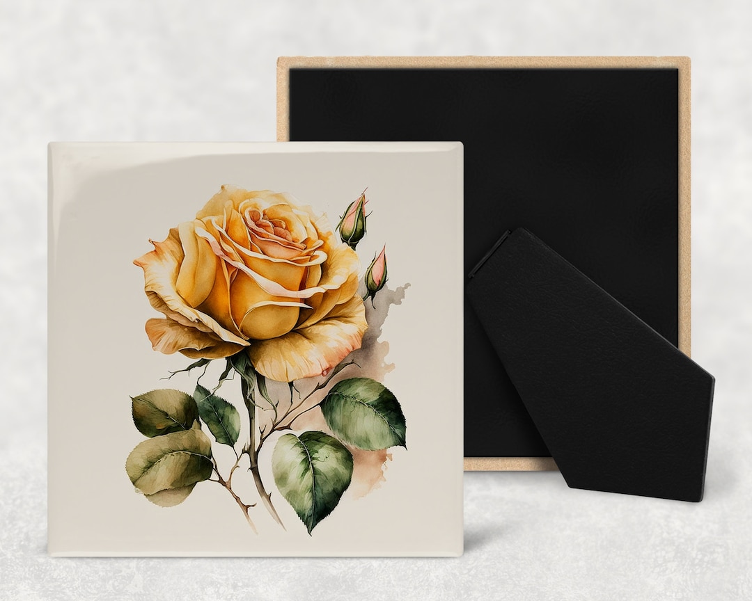Single Rose Art Decorative Ceramic Tile Set With Optional Easel Back ...