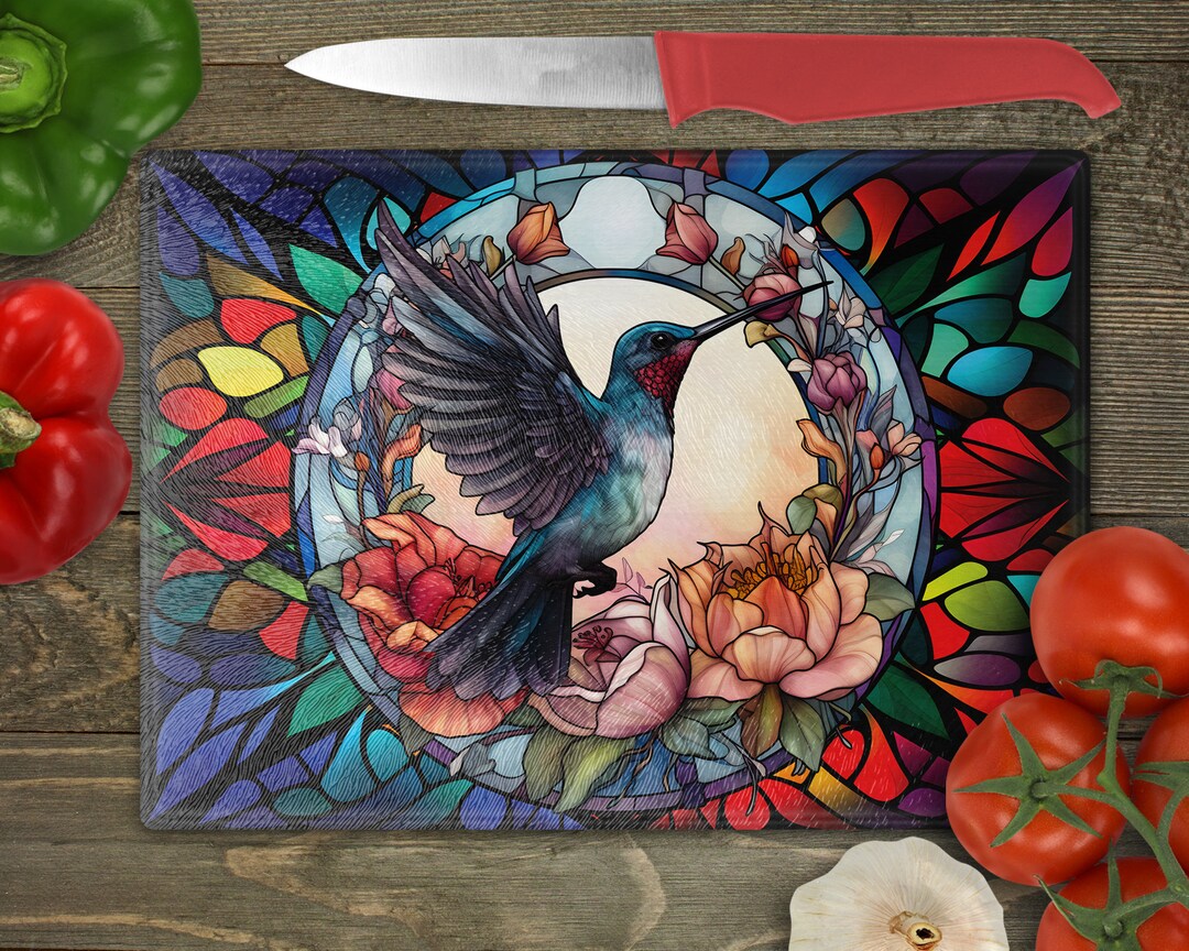Stained Glass Hummingbird Art Glass Cutting Board - Etsy