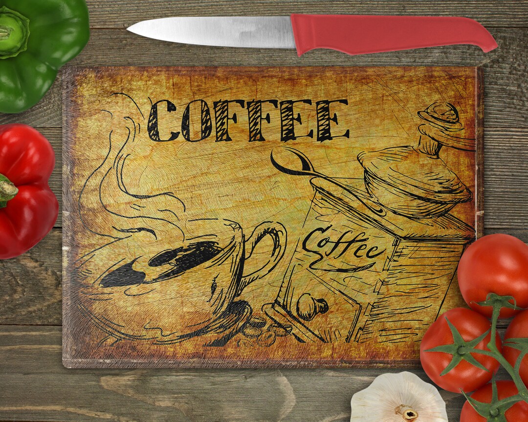 Vintage Style Coffee Art Glass Cutting Board|kitchen Decor|home Decor ...