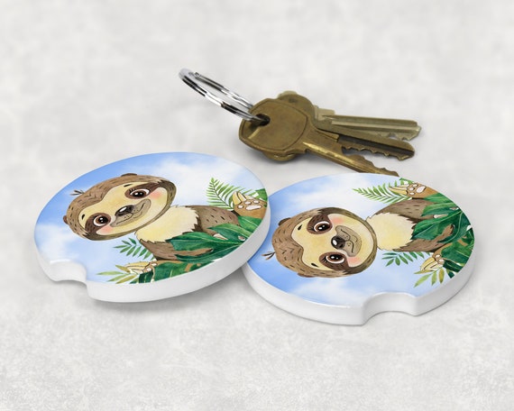 Cute Baby Sloth Art Car Coasters Matching Pair Set of 2 - Etsy