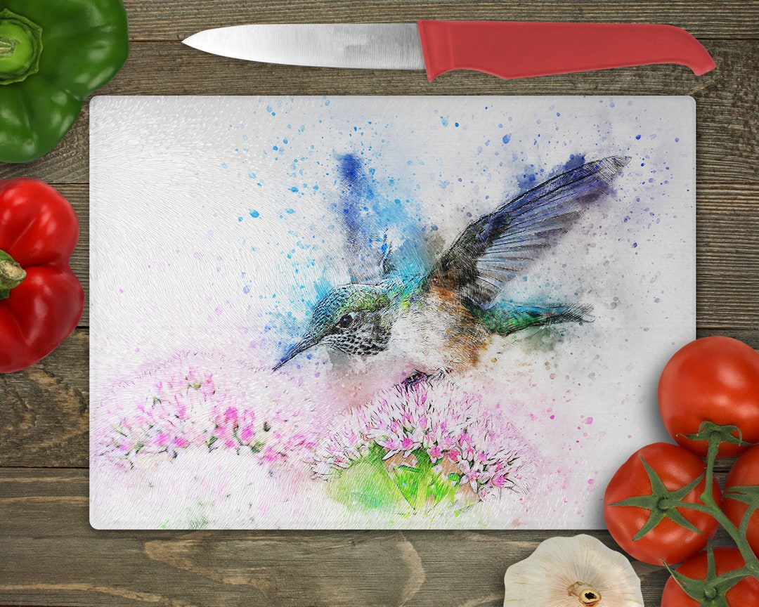 Watercolor Style Hummingbird Glass Cutting Board|kitchen Decor|home ...