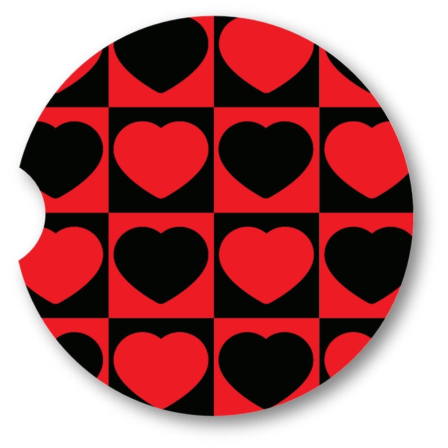 Black and Red Checkerboard Heart Pattern Car Coasters | Etsy