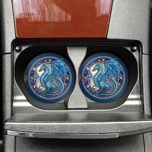Stained Glass Blue Dragon Art Car Coasters - Matching Pair - Set of 2 ...