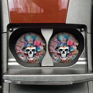 Watercolor Steampunk Skull Art Car Coasters - Matching Pair - Set of 2 ...
