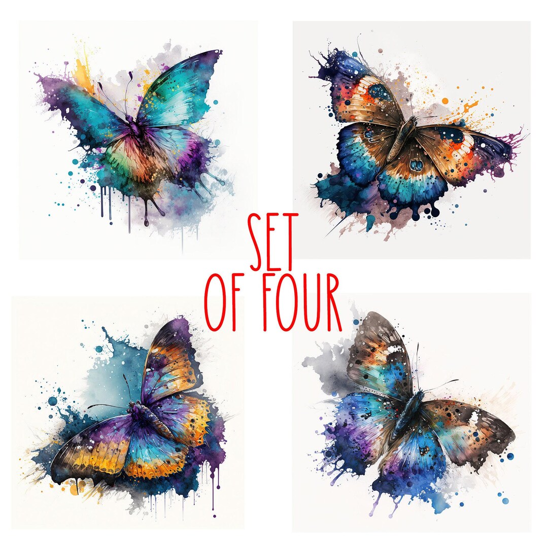 Splatter Butterfly Art Decorative Ceramic Tile Set, Magnet or Sandstone ...