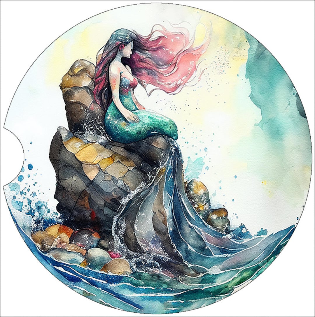 Abstract Watercolor Mermaid Art Car Coasters - Matching Pair - Set of 2 ...