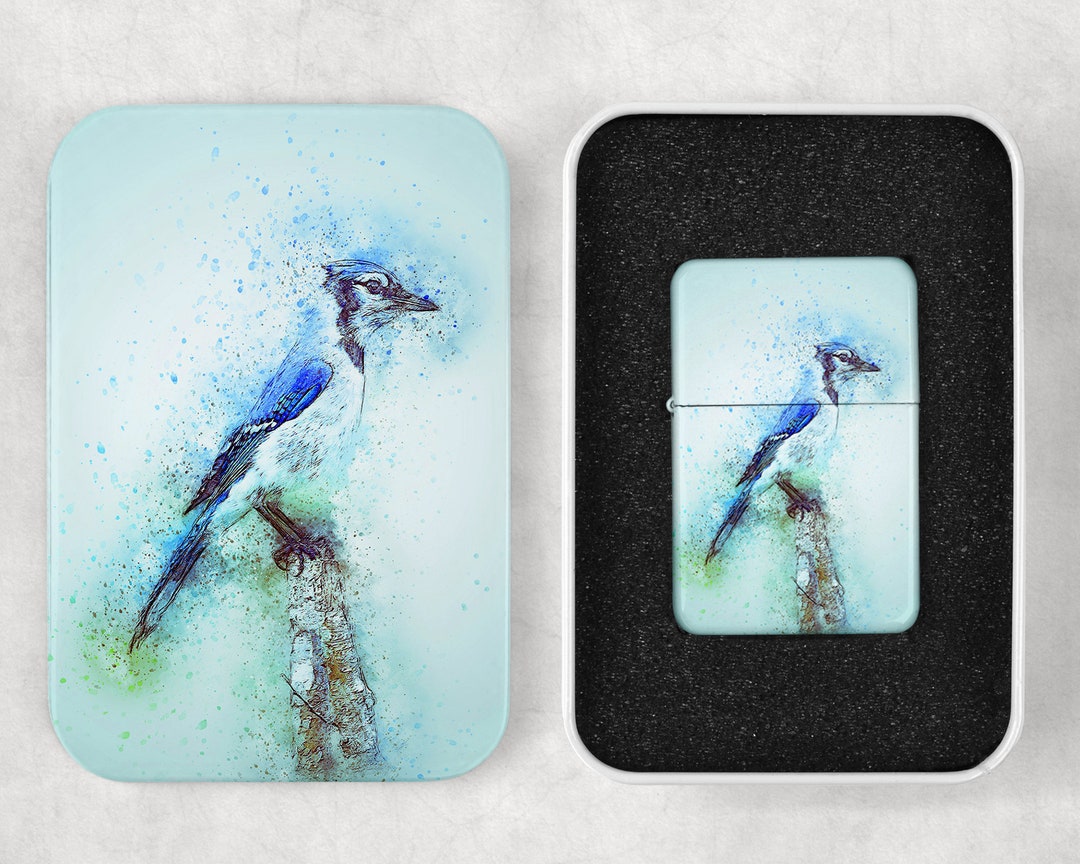 Watercolor Blue Jay Art Flip Top Lighter and Matching Gift Tin - Etsy