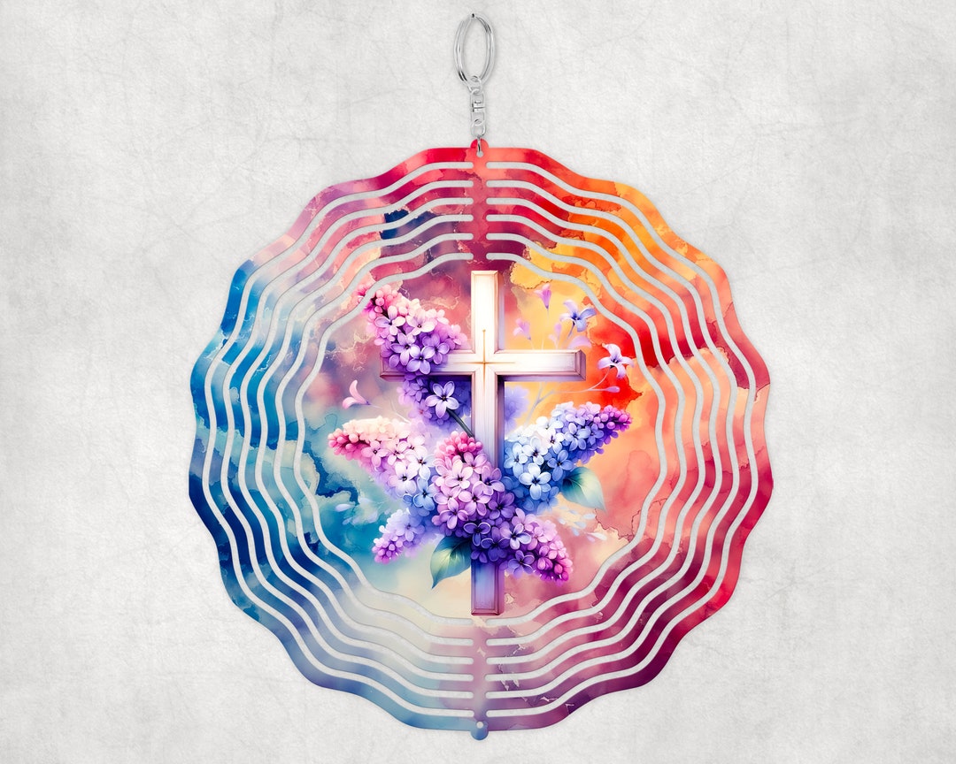 Watercolor Christian Cross and Lilacs Art 10" Aluminum Windspinner - Etsy