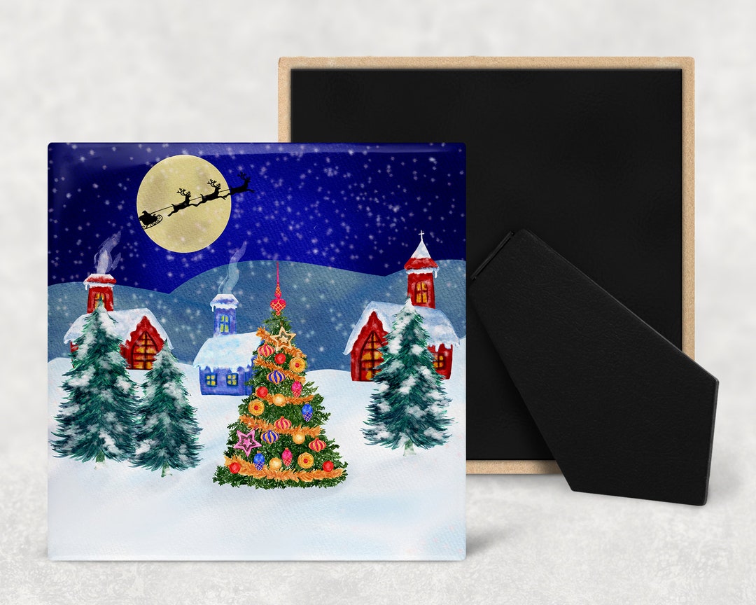 Christmas Village Art Decorative Ceramic Tile With Easel Back Available ...
