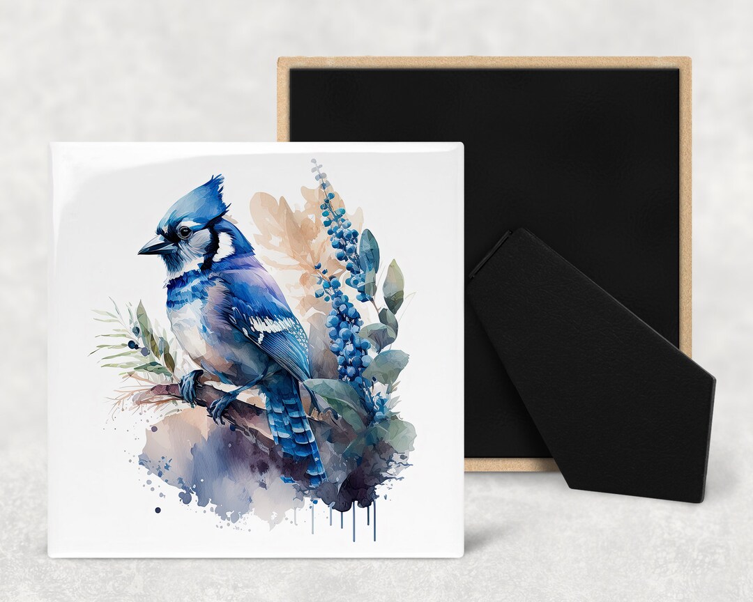 Watercolor Blue Jay Art Decorative Ceramic Tile With Optional Easel ...