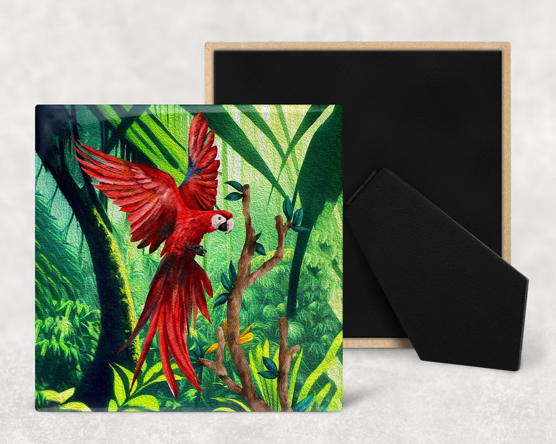 Macaw Jungle Art Decorative Ceramic Tile With Optional Easel Back ...
