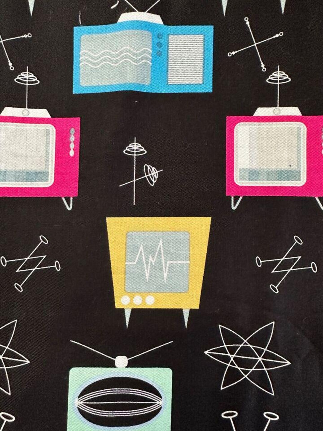 Cotton Fabric Retro, Mid Century Modern, Kerry Beary, TV, Television ...