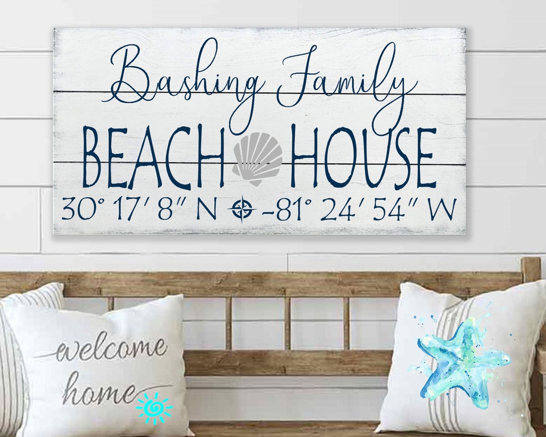 Beach House Sign, Coordinates Sign, Lake House Sign, Personalized Gift ...