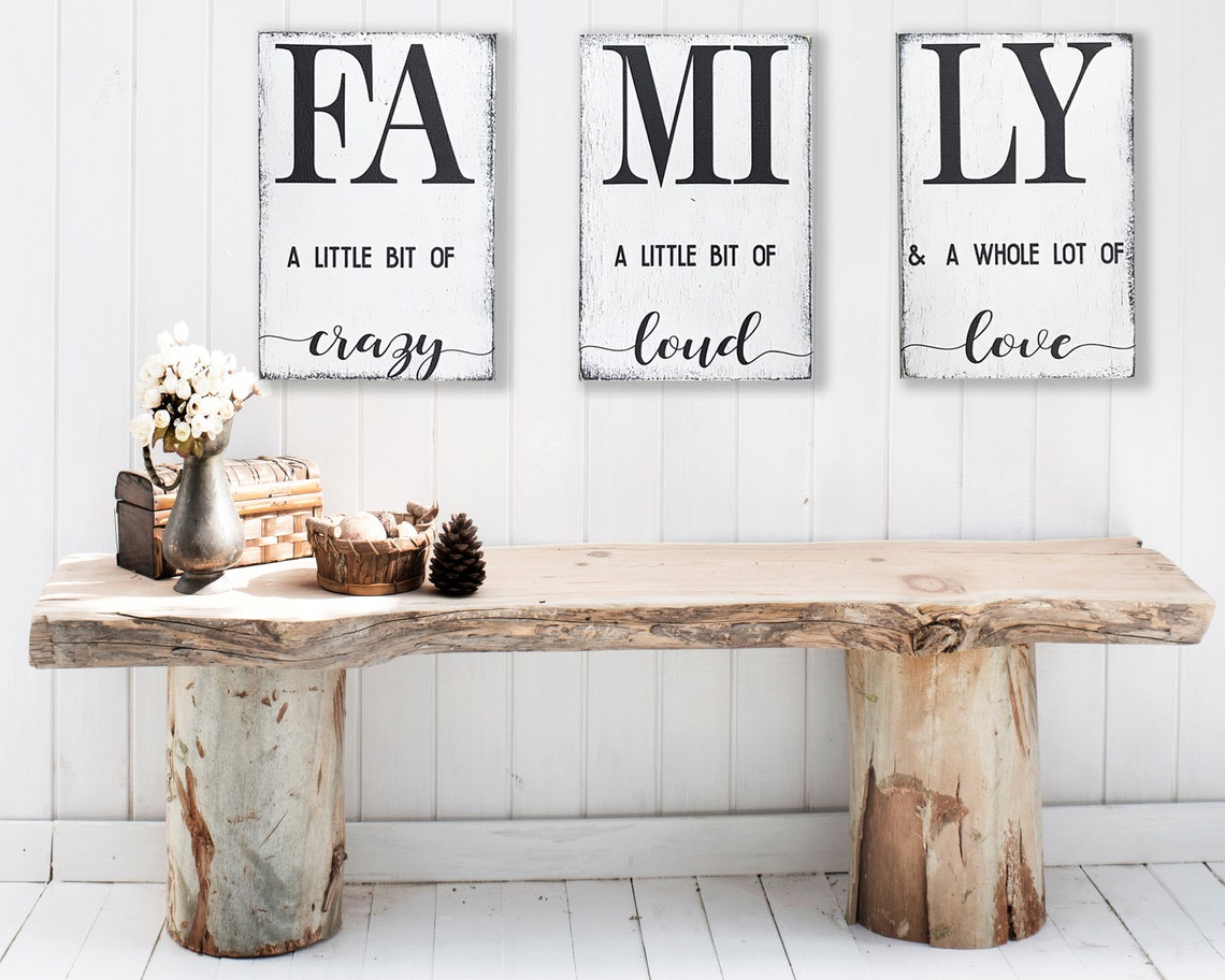 Family Three Piece Sign A Little Bit Crazy Farmhouse Decor | Etsy