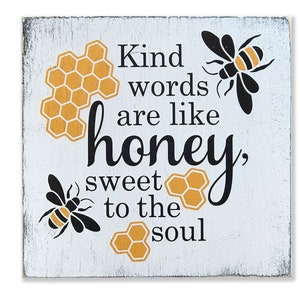 Bee Decor | Bee Sign | Kind Words Are Like Honey | Farmhouse Decor ...