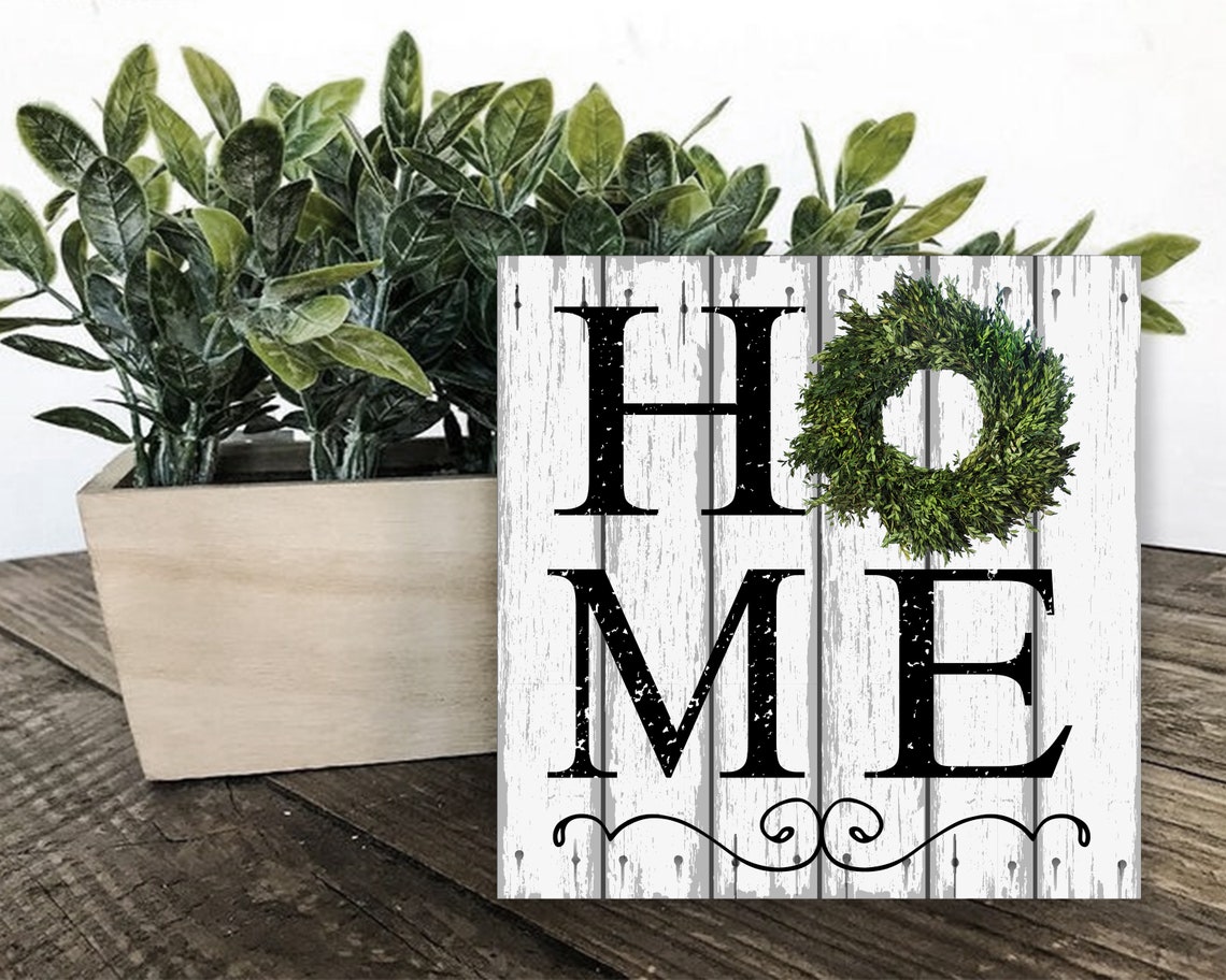 Home Sign | Boxwood Wreath | Personalized Sign | Farmhouse Decor ...