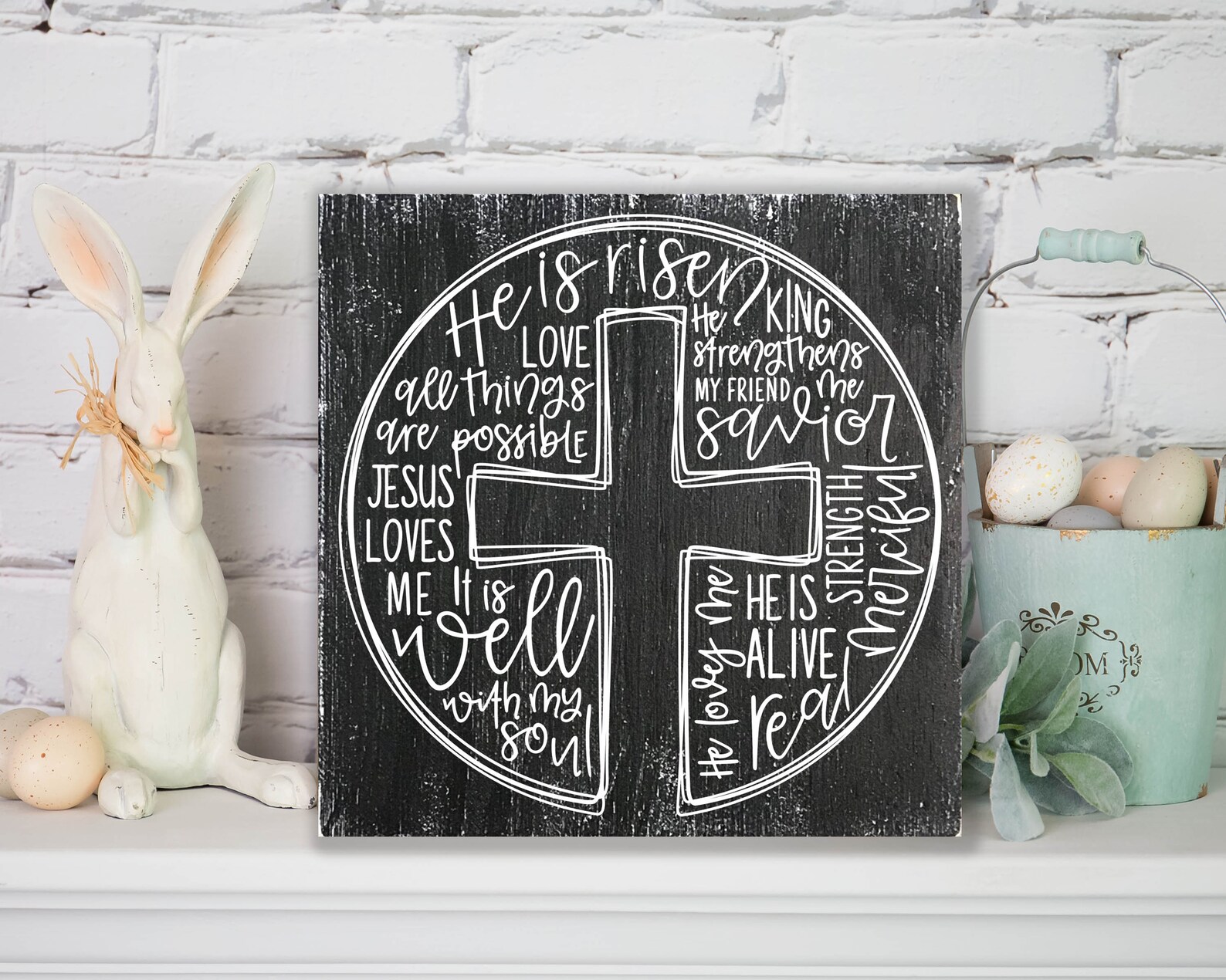 Easter Sign | He is Risen | Christian Easter Decor | Distressed Sign ...