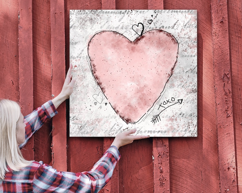 Valentines Day Decor Heart Decor Watercolor Heart Farmhouse - Etsy