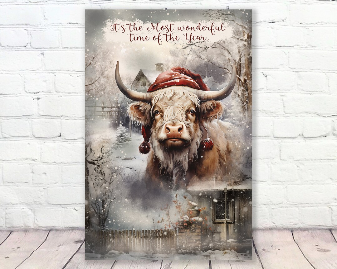 Highlander Cow Decor, Christmas Highlander Cow, It's the Most Wonderful ...