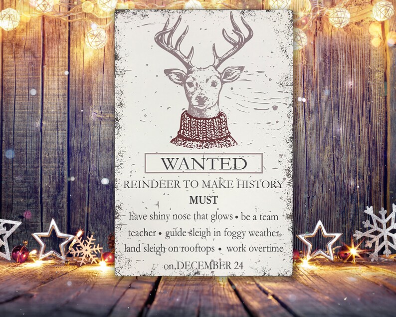Wanted Reindeer, Christmas Decoration, Reindeer Decor, Cabin Christmas ...