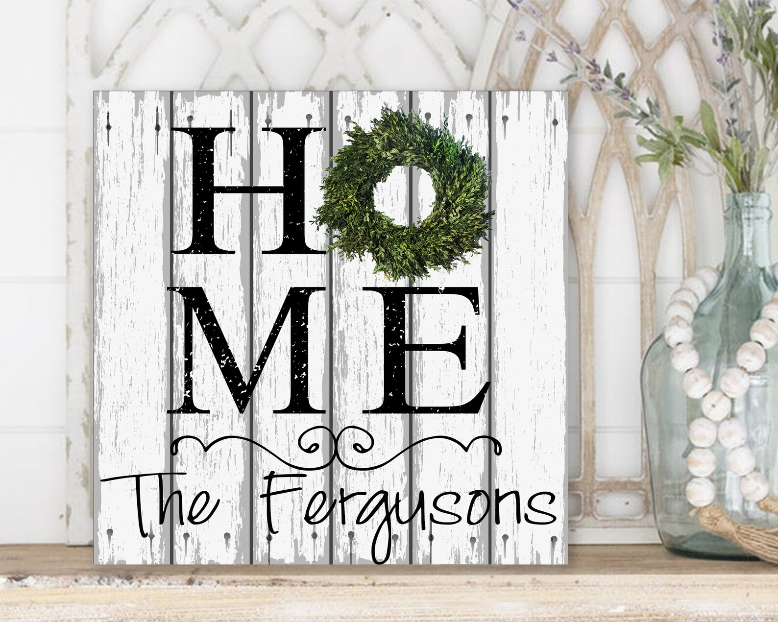 Home Sign | Boxwood Wreath | Personalized Sign | Farmhouse Decor ...