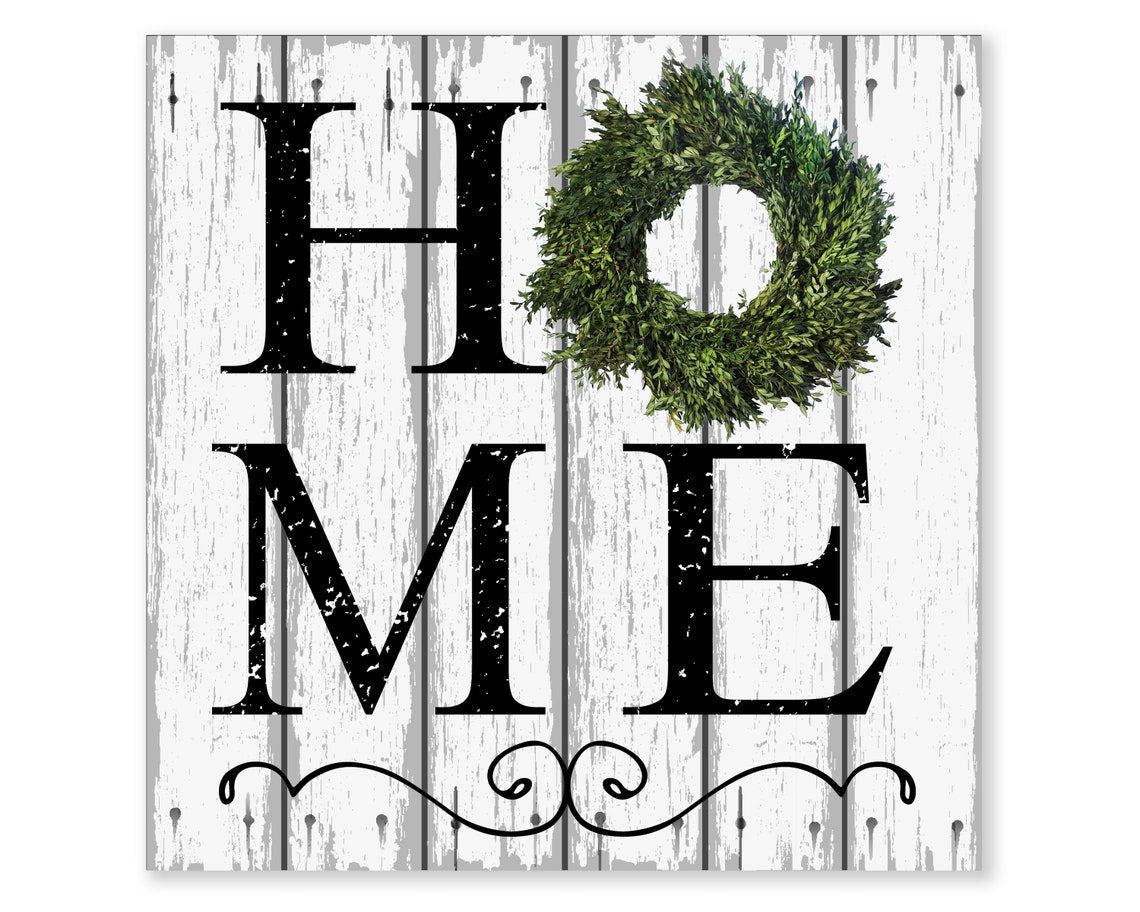 Home Sign | Boxwood Wreath | Personalized Sign | Farmhouse Decor ...