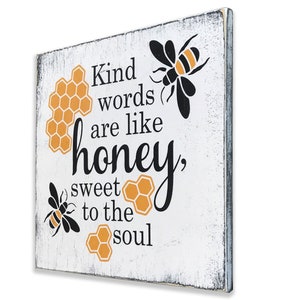 Bee Decor | Bee Sign | Kind Words Are Like Honey | Farmhouse Decor ...