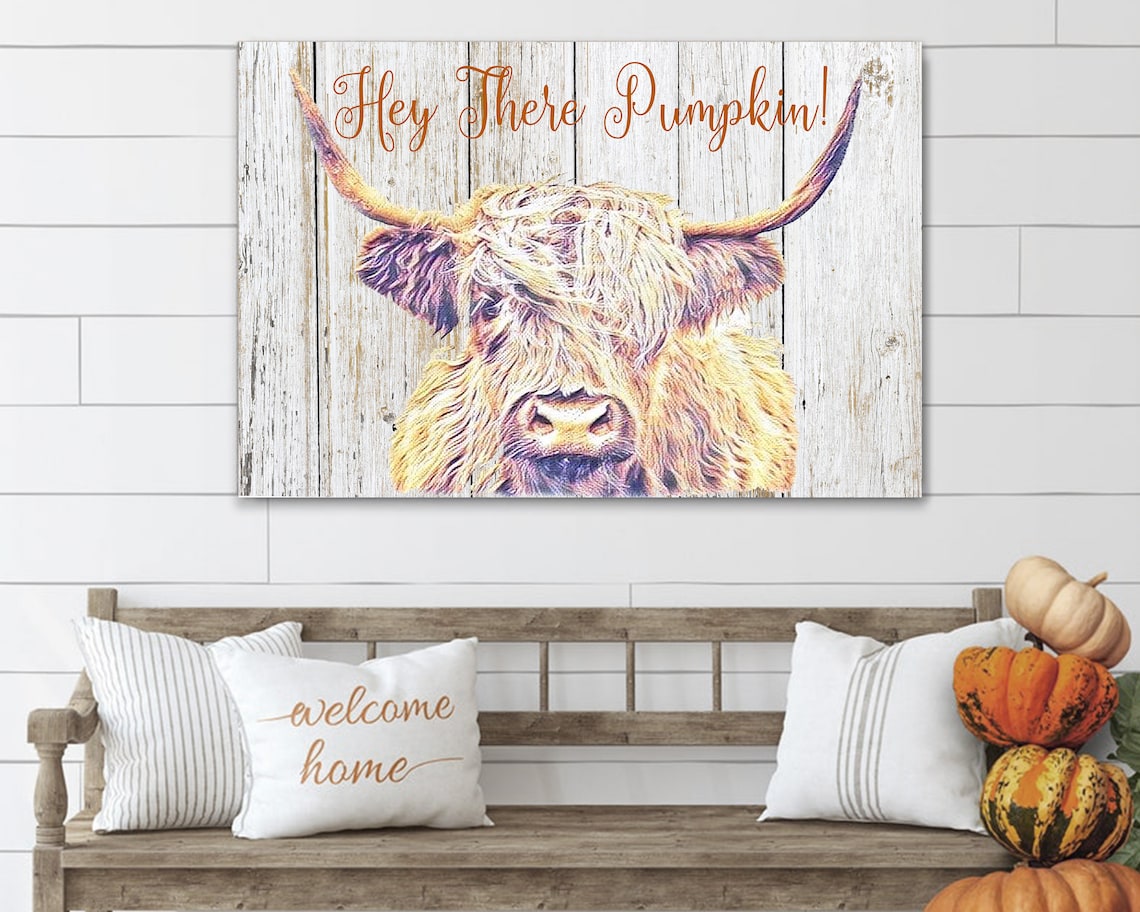 Fall Decor Cow Decor Hey There Pumpkin Highland Cow Sign - Etsy