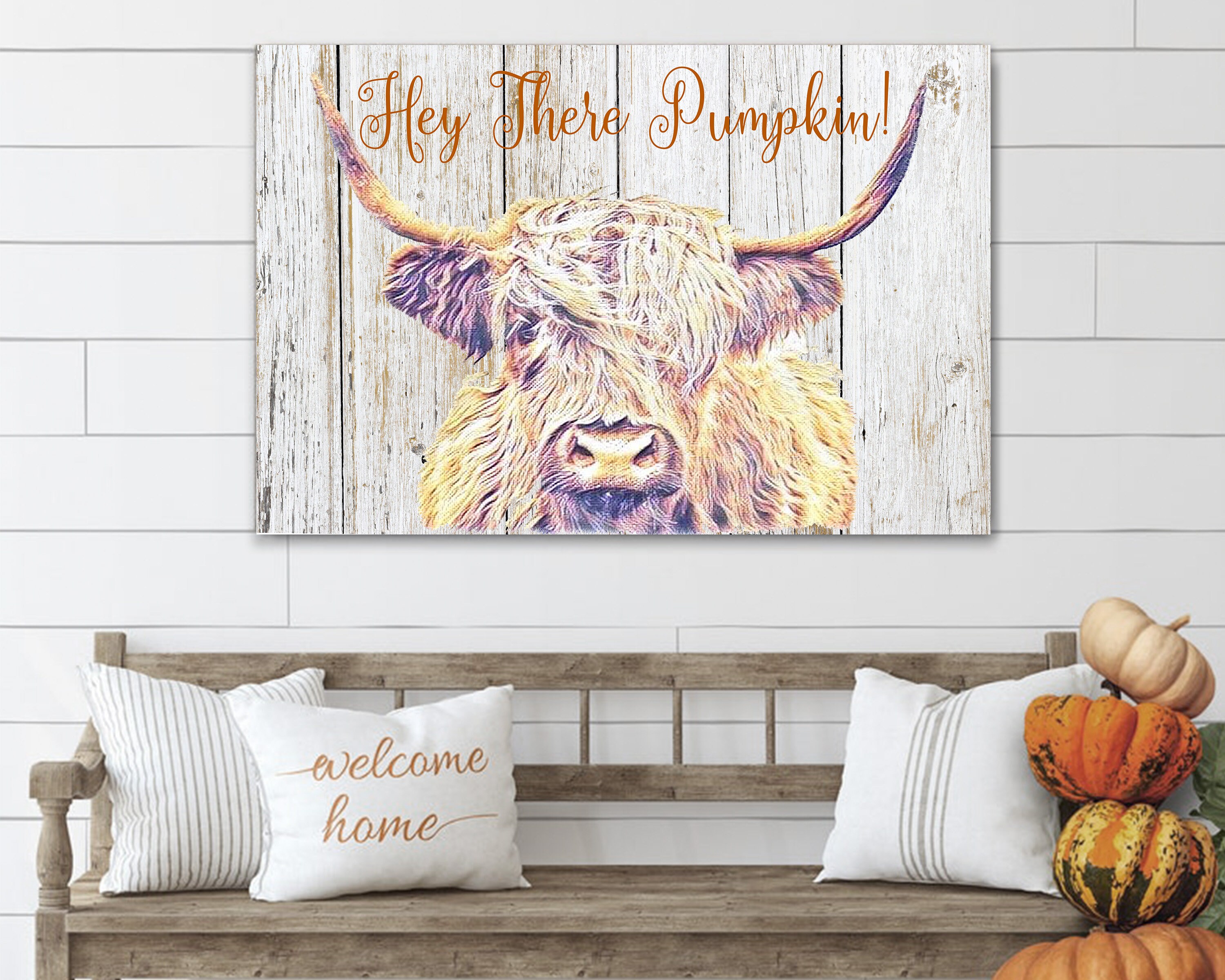 Fall Decor | Cow Decor | Hey There Pumpkin | Highland Cow Sign | Fall ...