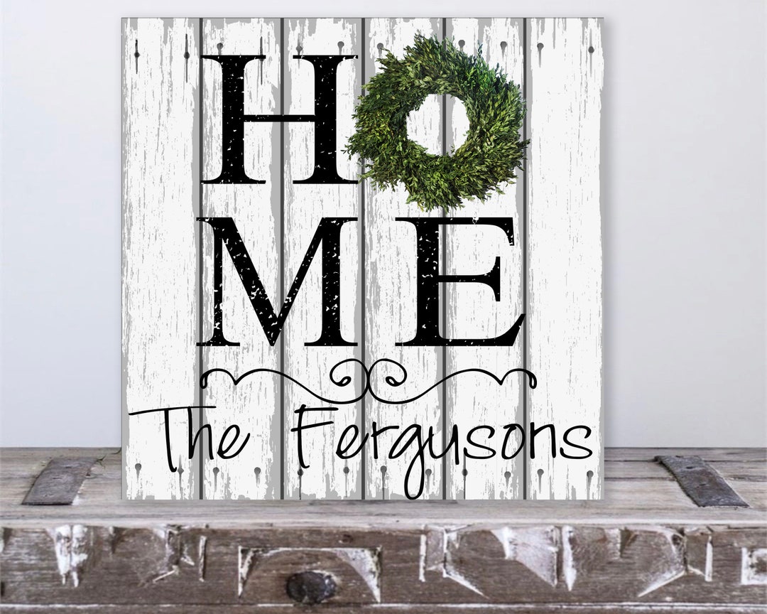 Home Sign | Boxwood Wreath | Personalized Sign | Farmhouse Decor ...