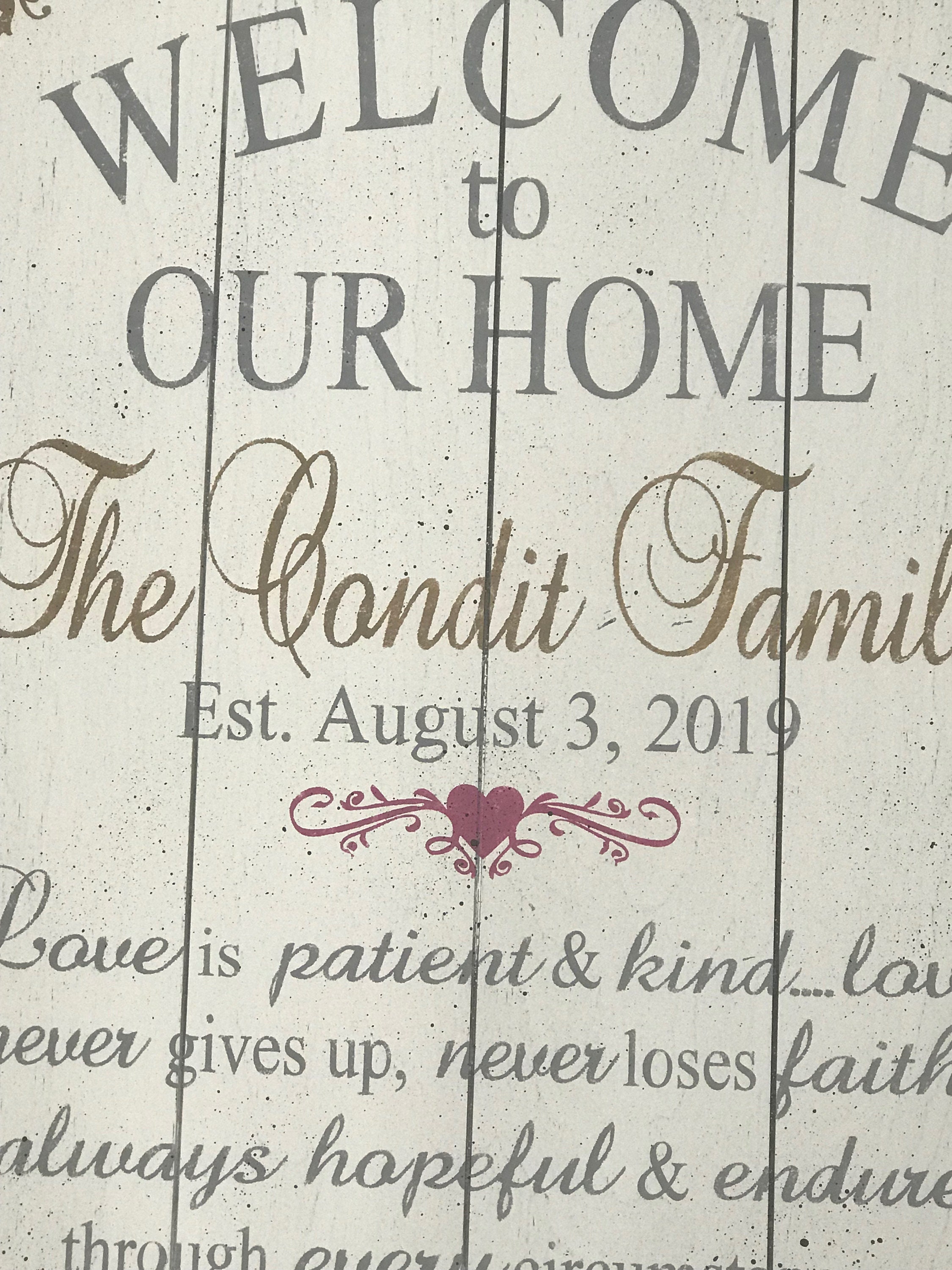 Custom Family Sign Welcome To Our Home Love Is Patient | Etsy