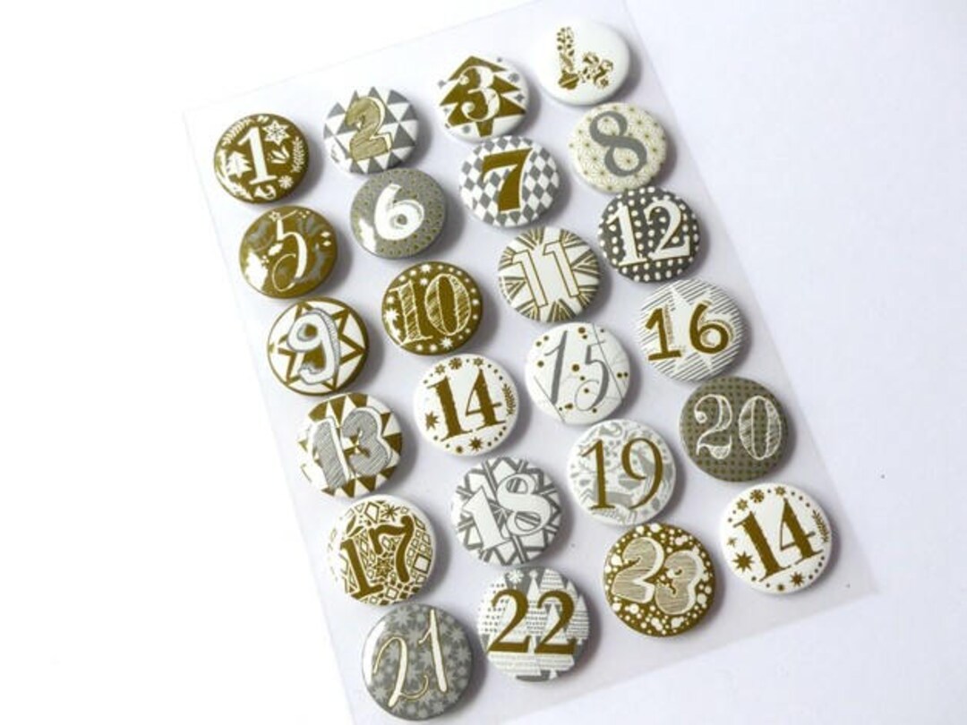 24 Advent Calendar Numbers Buttons Pins Gray White Green - Etsy
