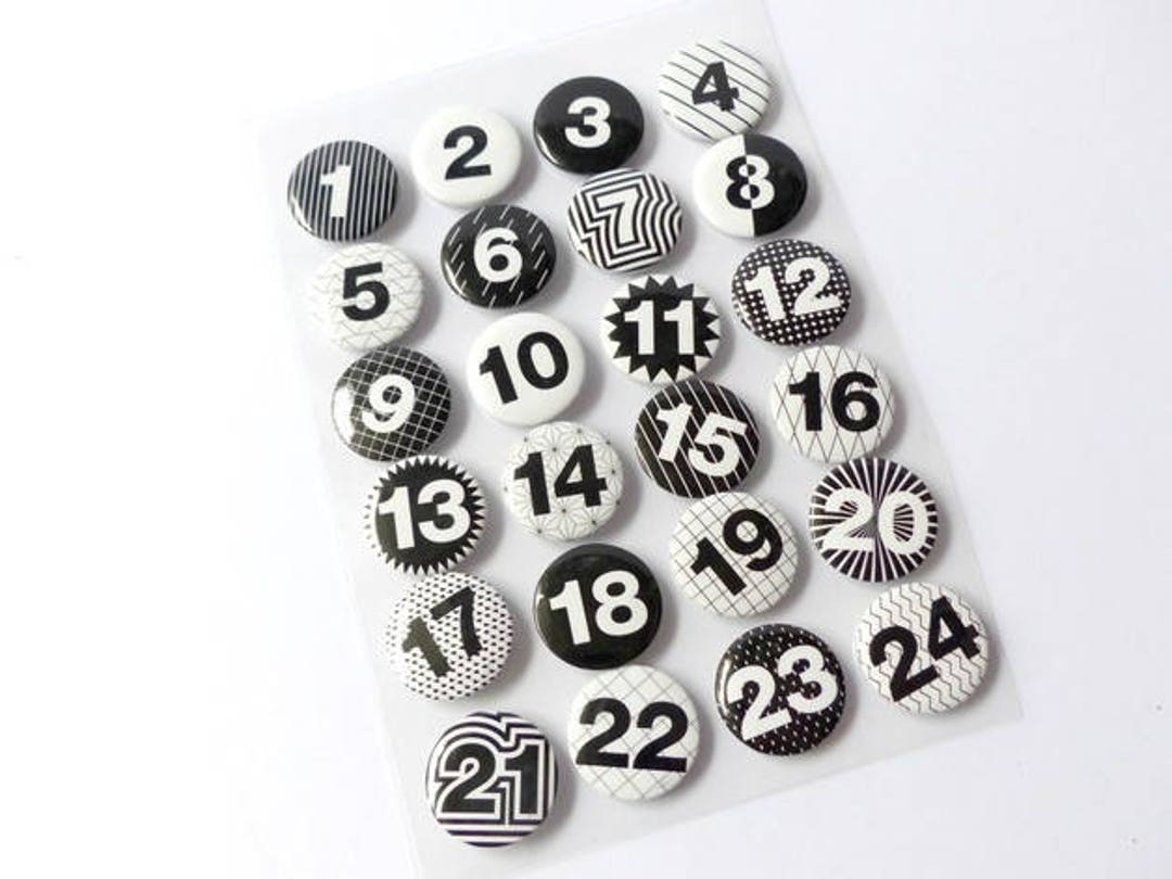 24 Advent Calendar Numbers Buttons Pins Black White - Etsy