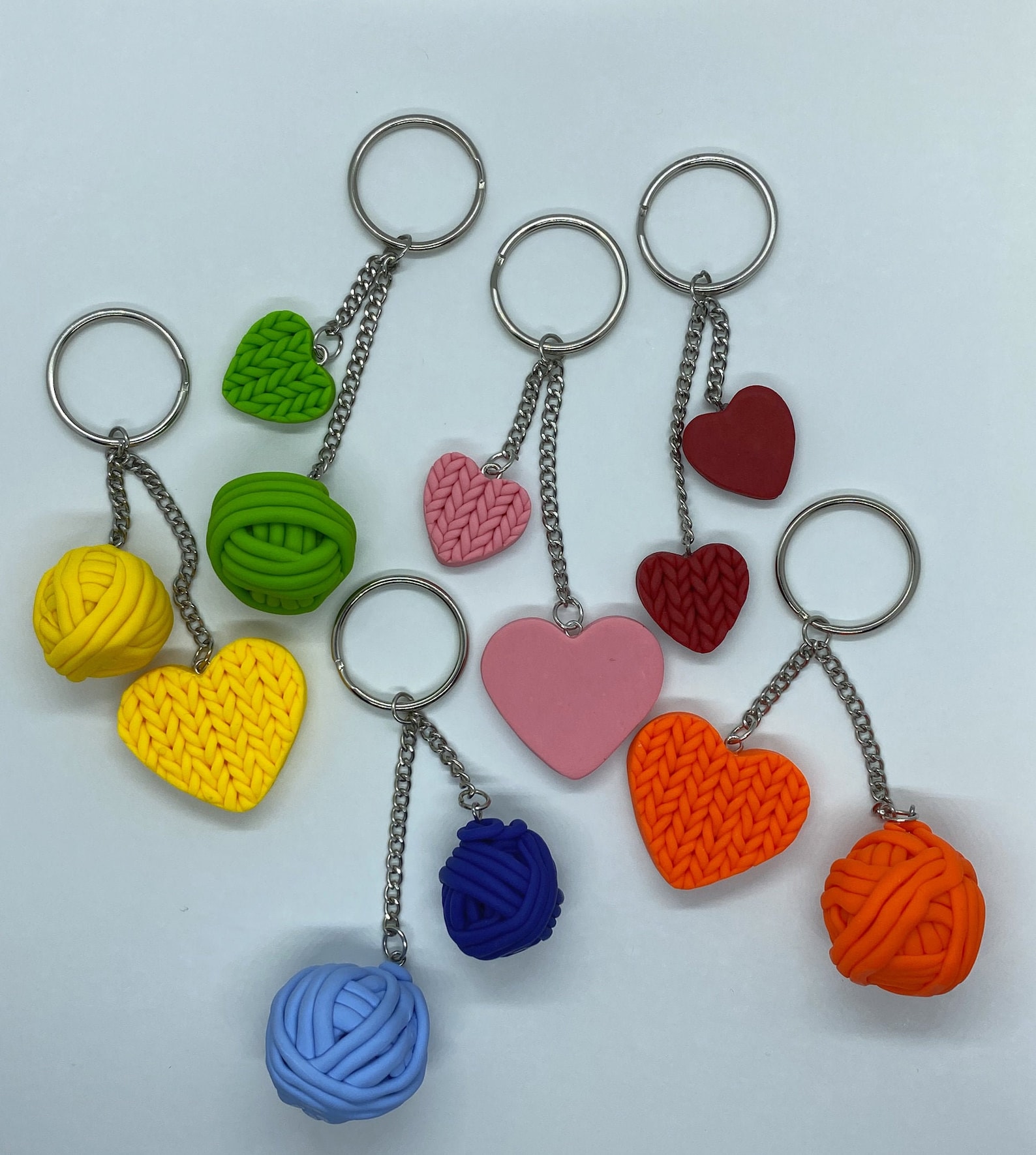 Knit Heart & Yarn Ball Key Chains knitted Polymer Clay knitted Key ...
