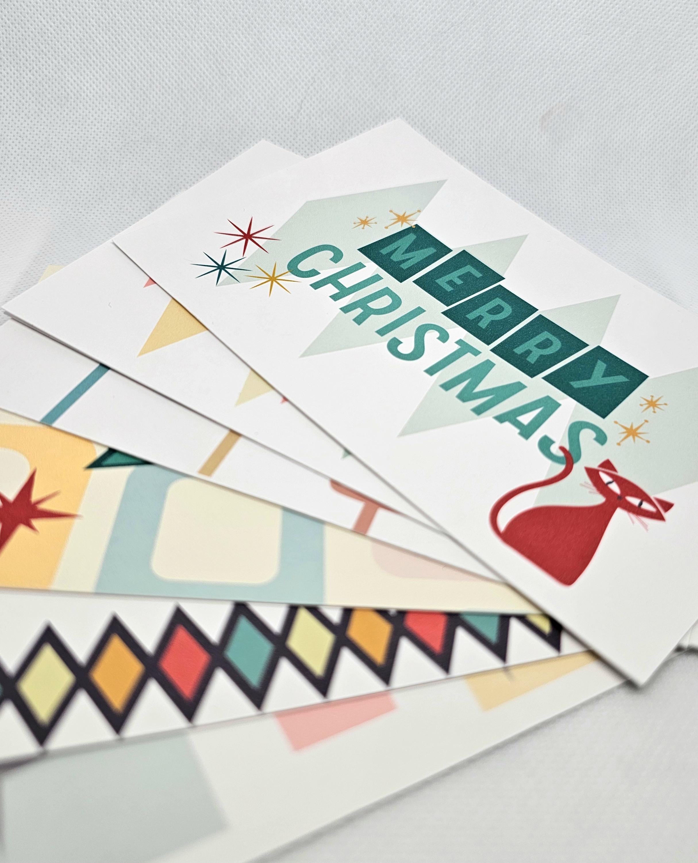 Mid-century Modern Christmas Cards | Set of 12 | Retro | Cat | 4 X 6 - Etsy