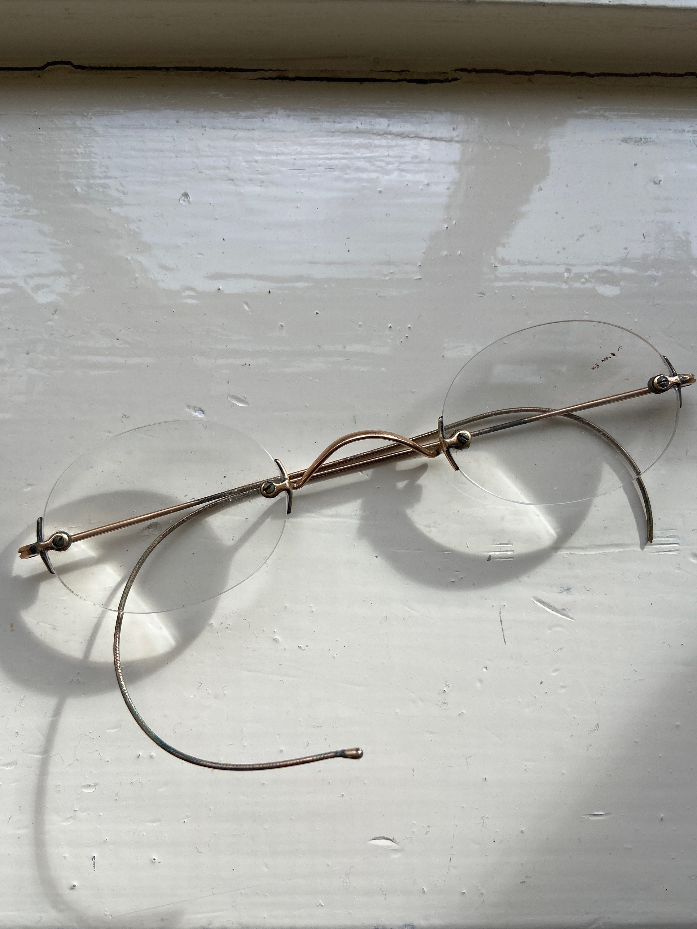Antique 1890s 1900s Wire Temple Glasses Oval Lens Victorian Edwardian ...