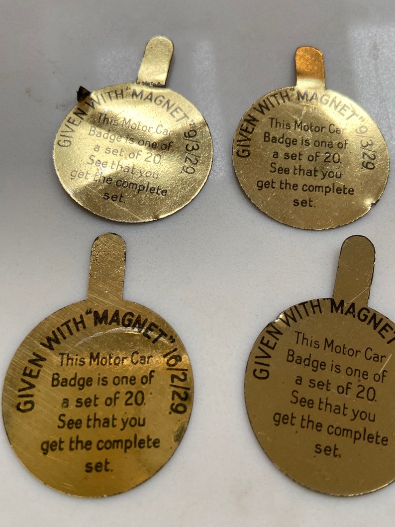 Vintage 1920s Car Badges/metal Tags X 6, Given With Magnet Magazine in ...