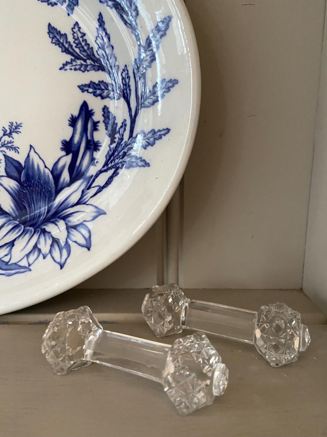 Antique 1920s Cut Glass Crystal Knife Rests With Square Decorative Ends ...