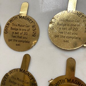 Vintage 1920s Car Badges/metal Tags X 6, From Magnet Magazine in 1929 ...