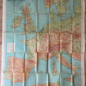 Vintage AA Map of Western Europe / Bartholomew's Automobile Map – 1937 ...