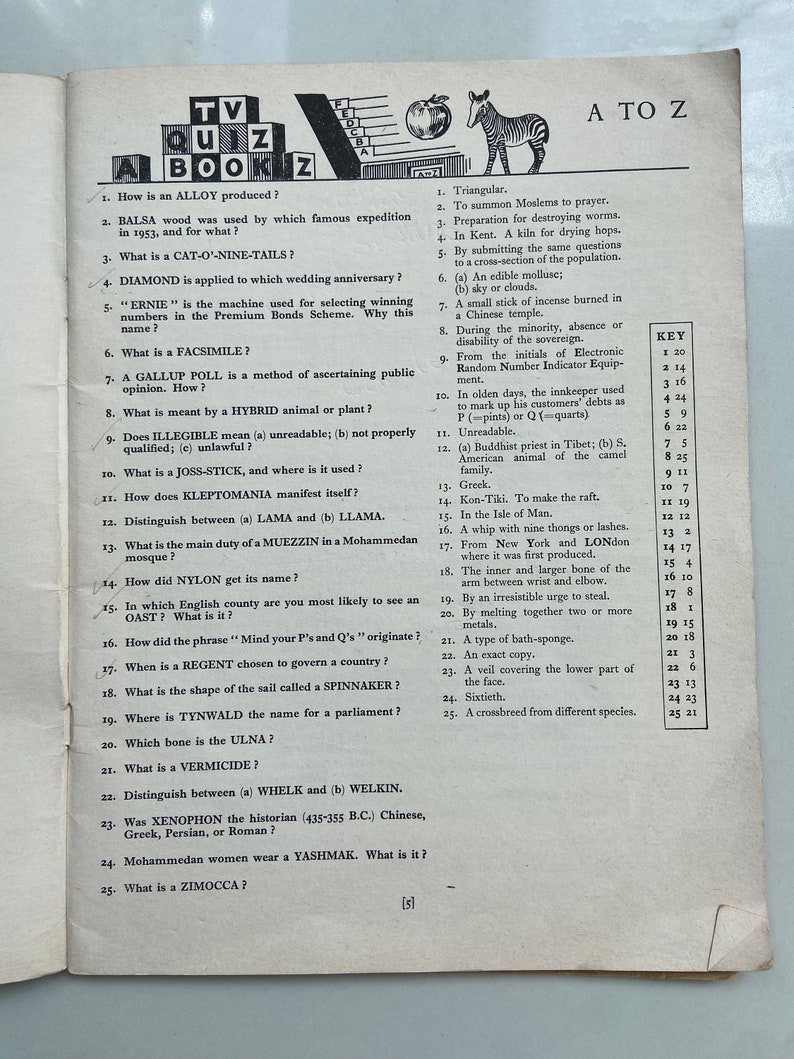 Vintage TV Quiz Book - First Edition 1959 - 1500 Questions on 60 ...