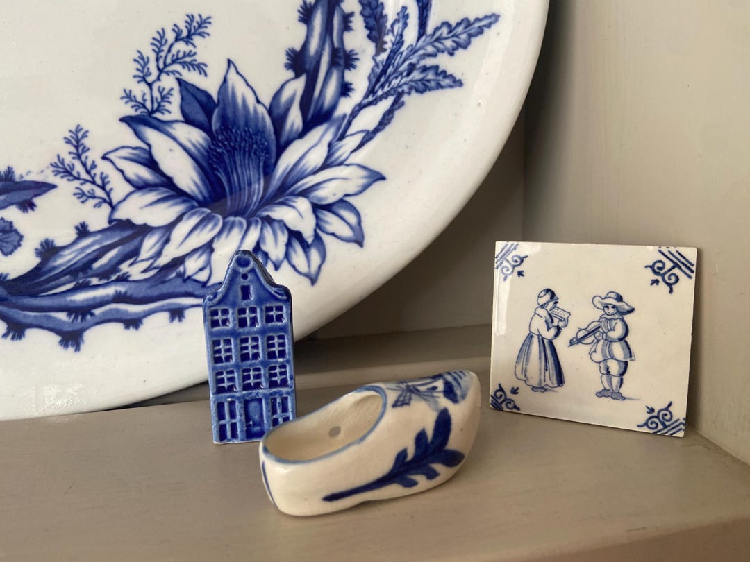 Vintage Miniature Dutch Delft China Set House, Clog & Picture, Ideal ...