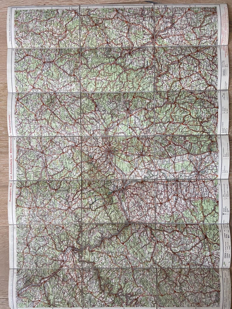 Vintage Frankfurt Map: 1920s German Road & Auto Chart, Linen Backed - Etsy