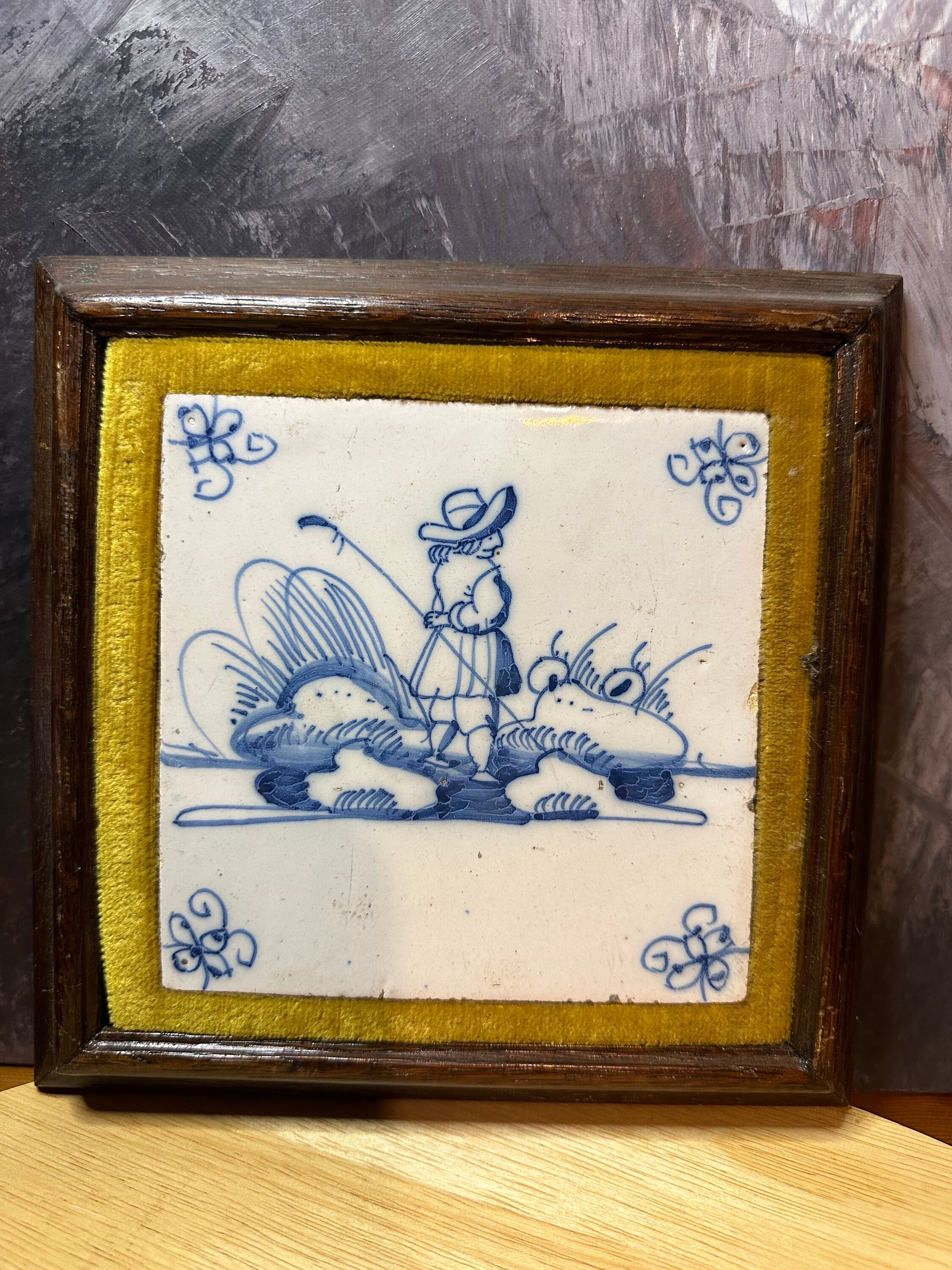 NEW Rare Antique Delft Blue & White Tile Framed Antique Handpainted ...