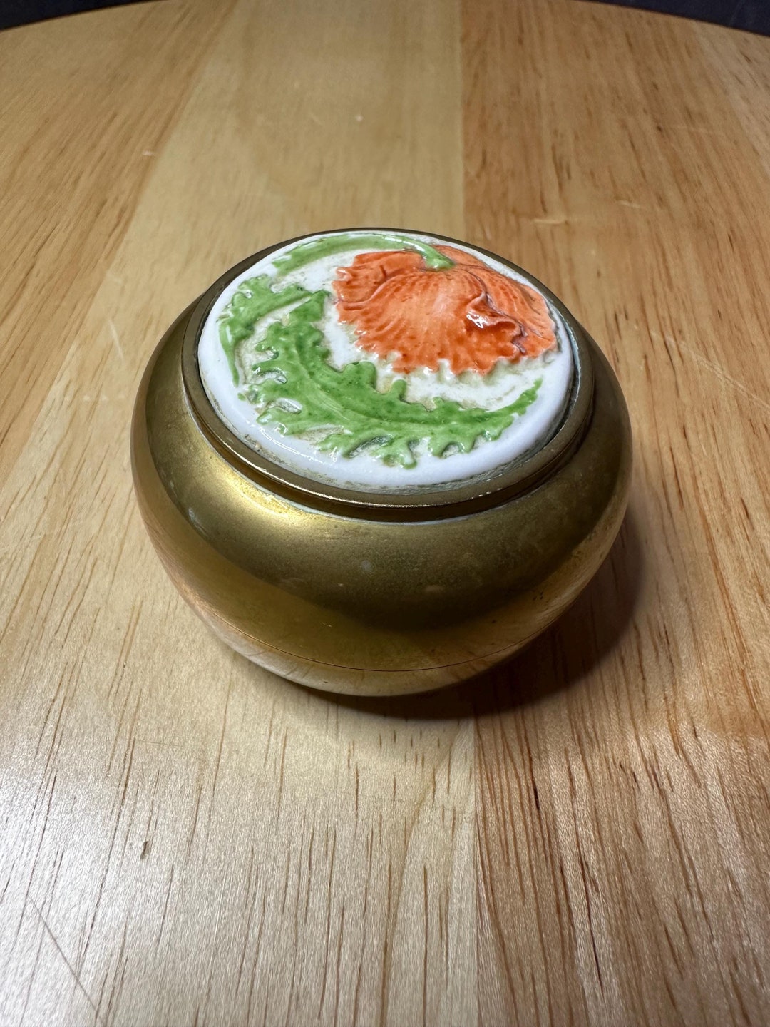 Stuart Houghton SH Solid Brass Vintage Round Trinket Box | Poppy Flower ...