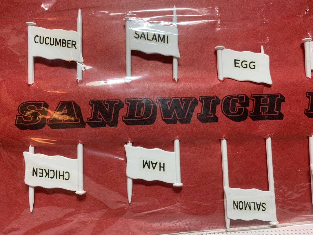 Set of 10 Buffet Sandwich Flags Made in England Old Plastic Sandwich ...