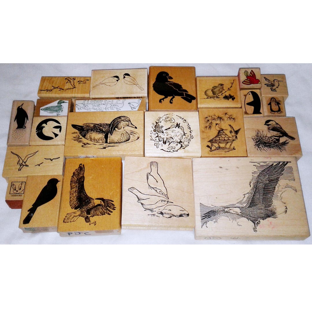 Lot Vintage Bird Rubber Stamps Easter Chick Eagle Penguin Sparrow ...